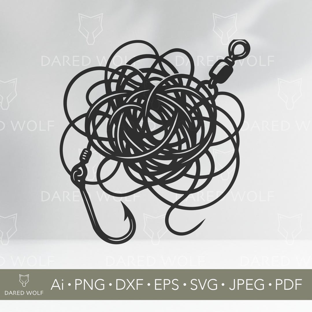 Tangled Fishing Line Clipart – Hook Vector Design (svg, Png, Dxf, Eps ...