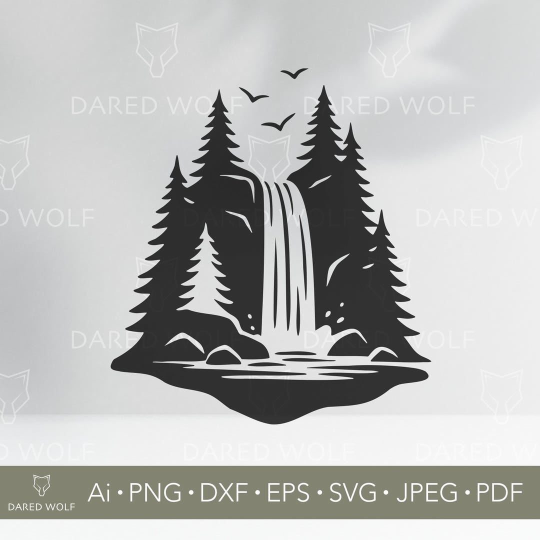 Waterfall Forest SVG Design: Nature Landscape Clipart for Cricut - Etsy