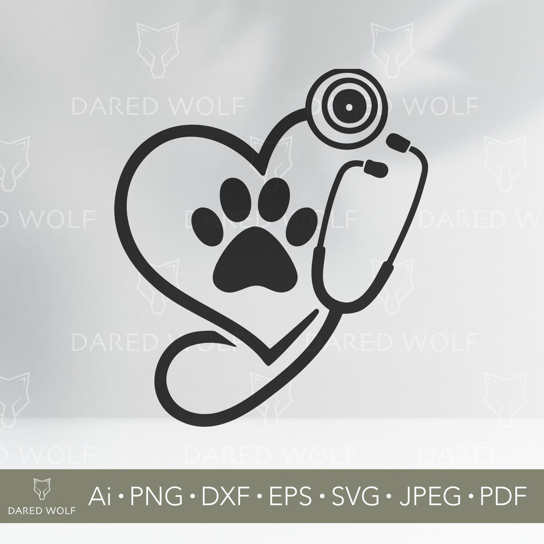 Vet Tech Heart Paw Stethoscope SVG File: Animal Lover Design (digital ...