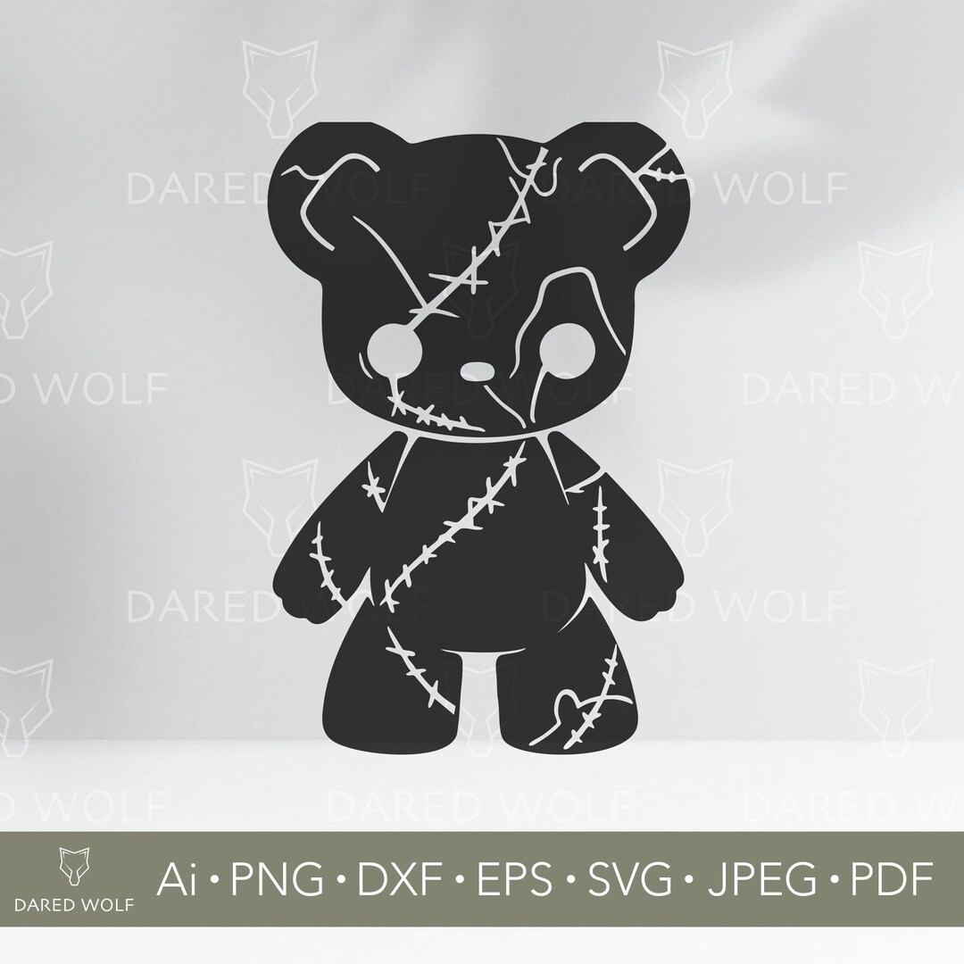 Creepy Patchwork Teddy Bear Design: Halloween Plushie Vector Art ...