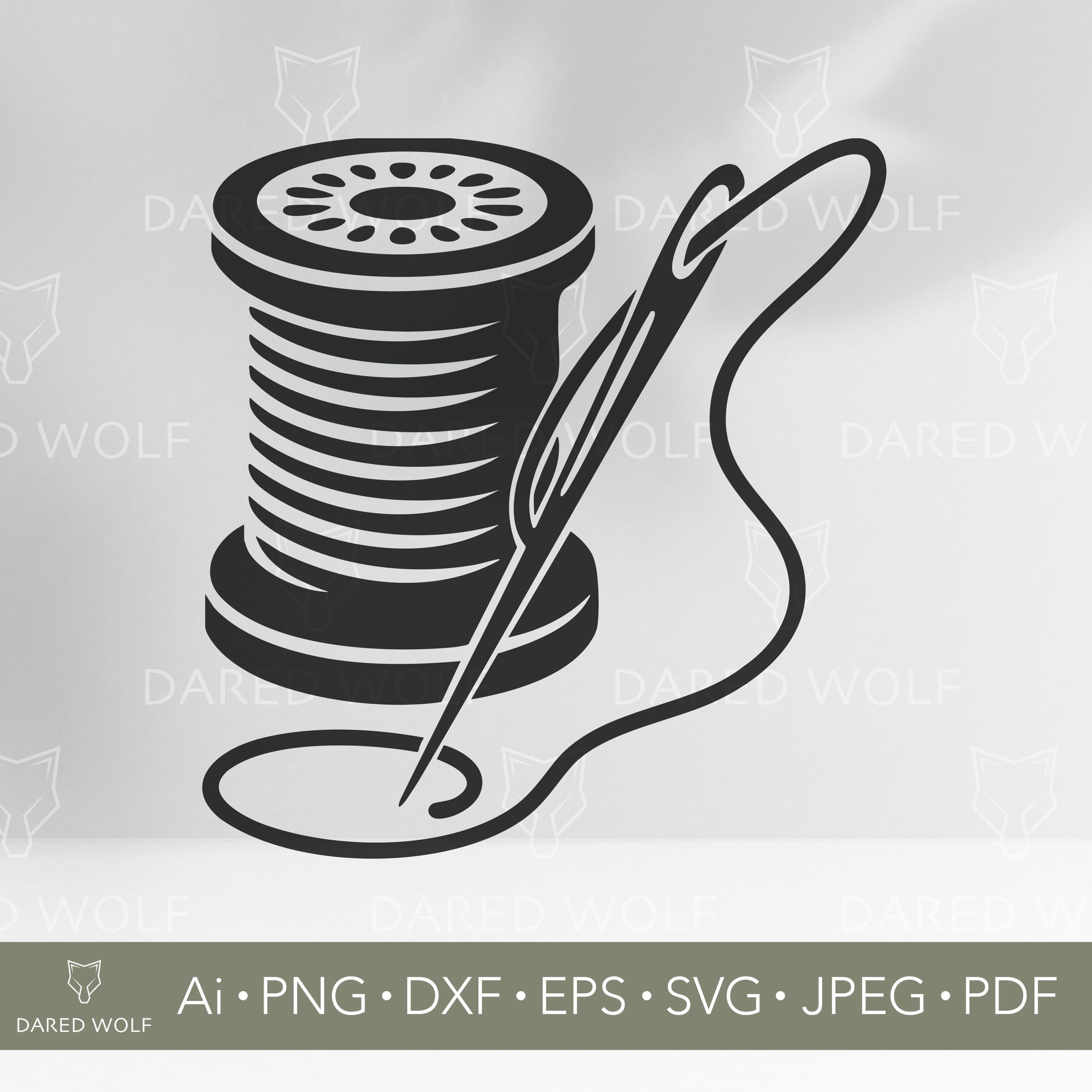 Sewing SVG - Spool and Needle Clipart - Black Vector for Embroidery ...