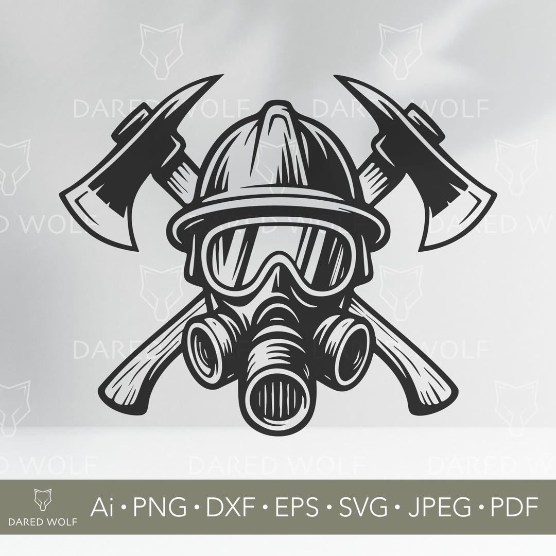 Firefighter Helmet Mask SVG | Fire Axe and Gas Mask Clipart for Cricut ...