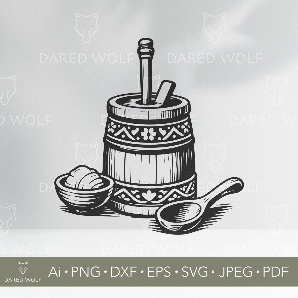 Butter Churn SVG Clipart - Vintage Kitchen Tool Design - Engraved ...