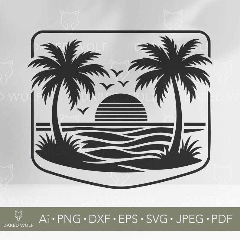 Tropical Sunset SVG Vector Art | Palm Tree Beach Clipart for Cricut and ...