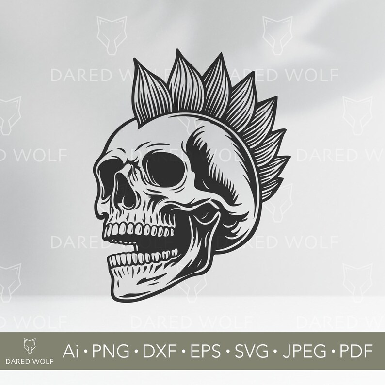 Punk Rock Skull With Mohawk - Edgy Tattoo SVG Clipart (digital File) - Etsy