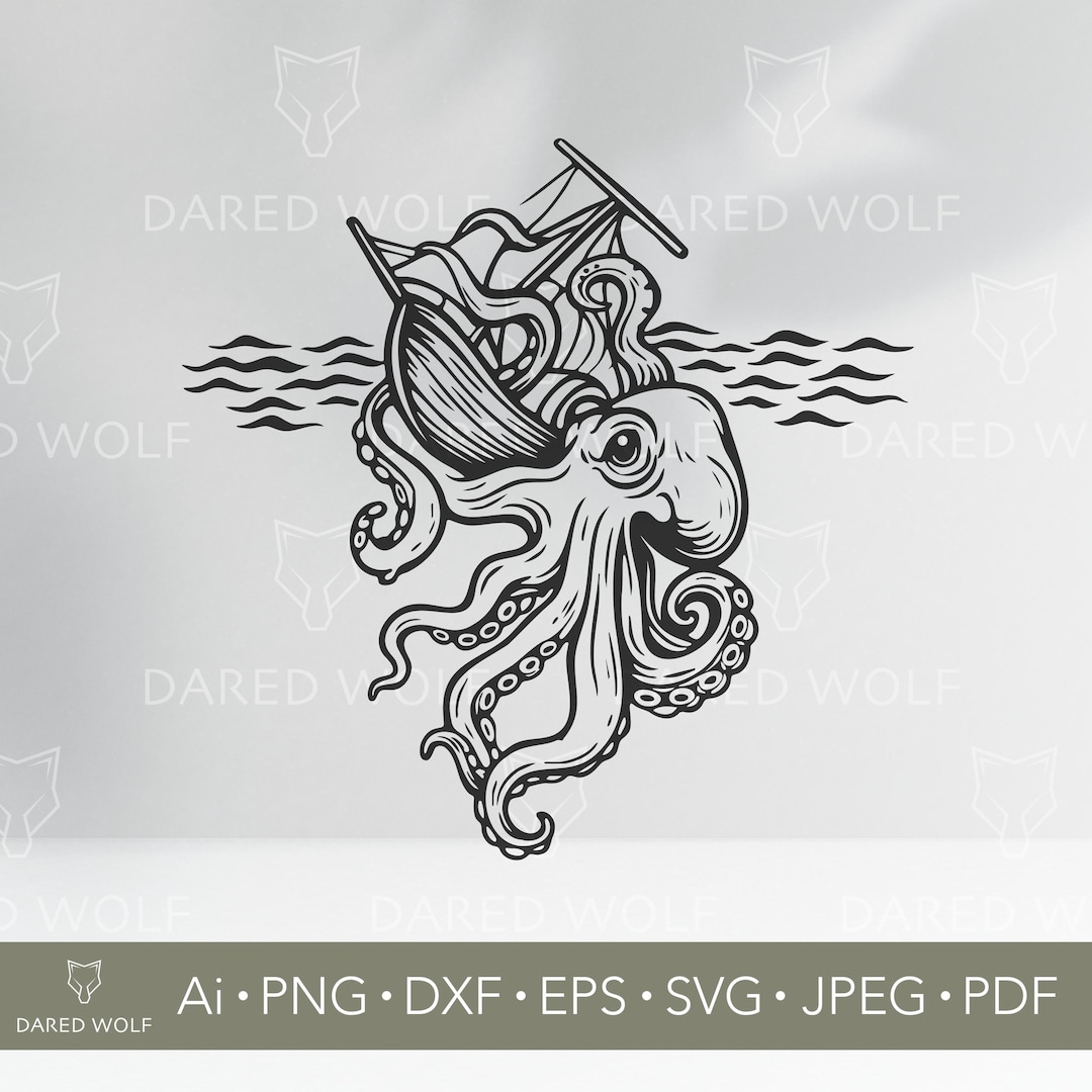 Kraken Ship Vector Art | Sea Monster SVG for Cricut and Silhouette ...