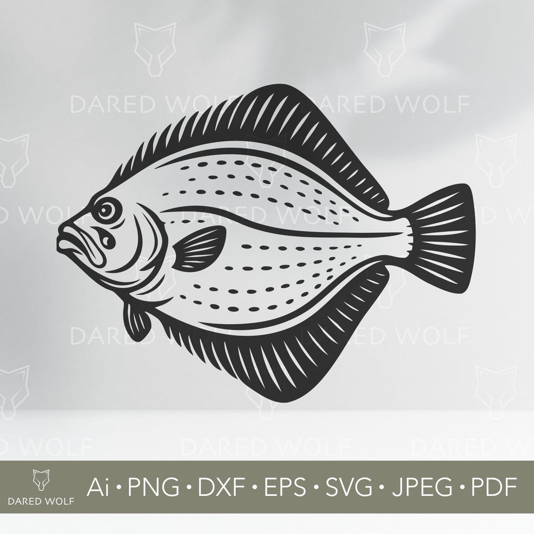 Flounder Fish SVG - Detailed Sea Creature Silhouette - Ocean Animal ...