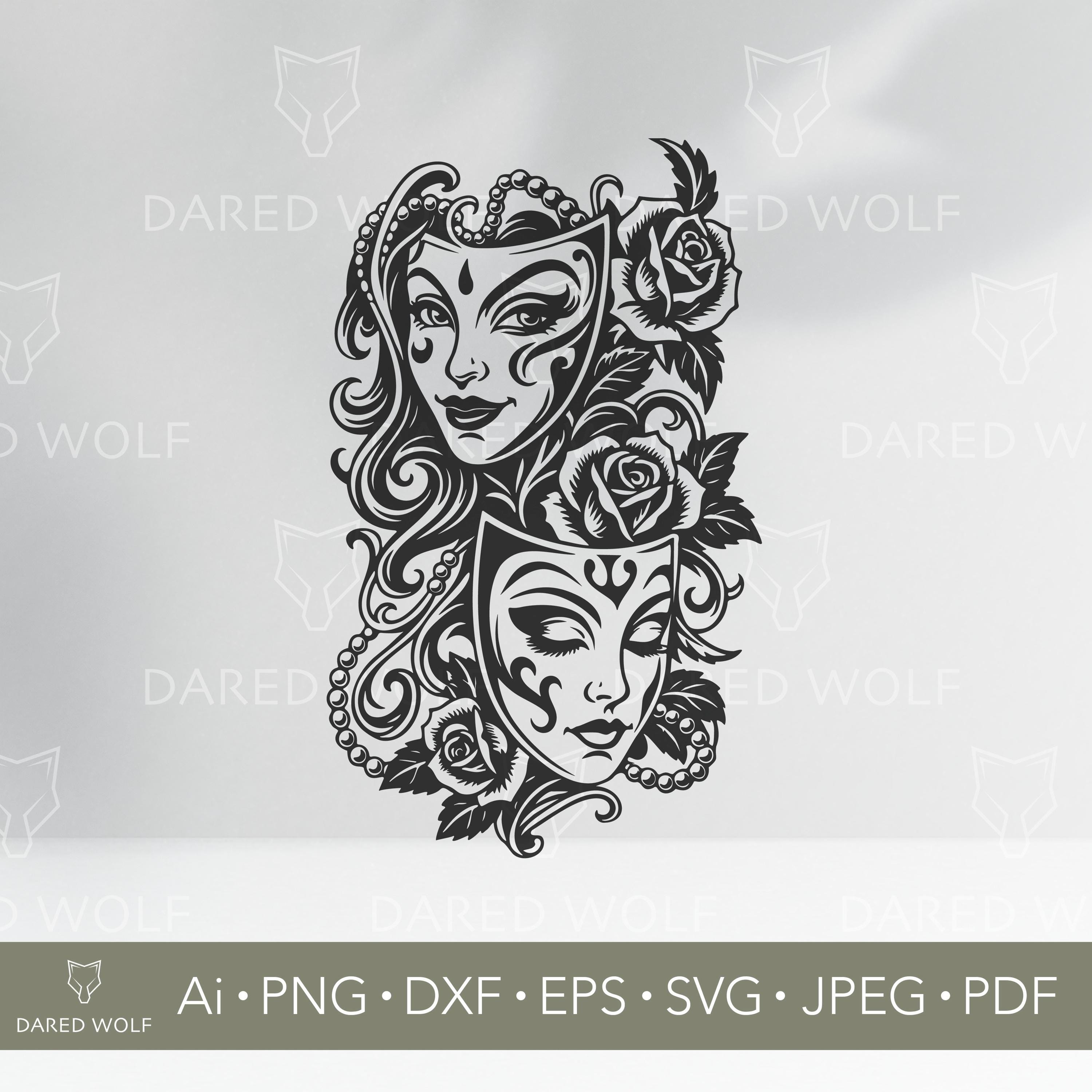 Drama Mask Tattoo Stencil