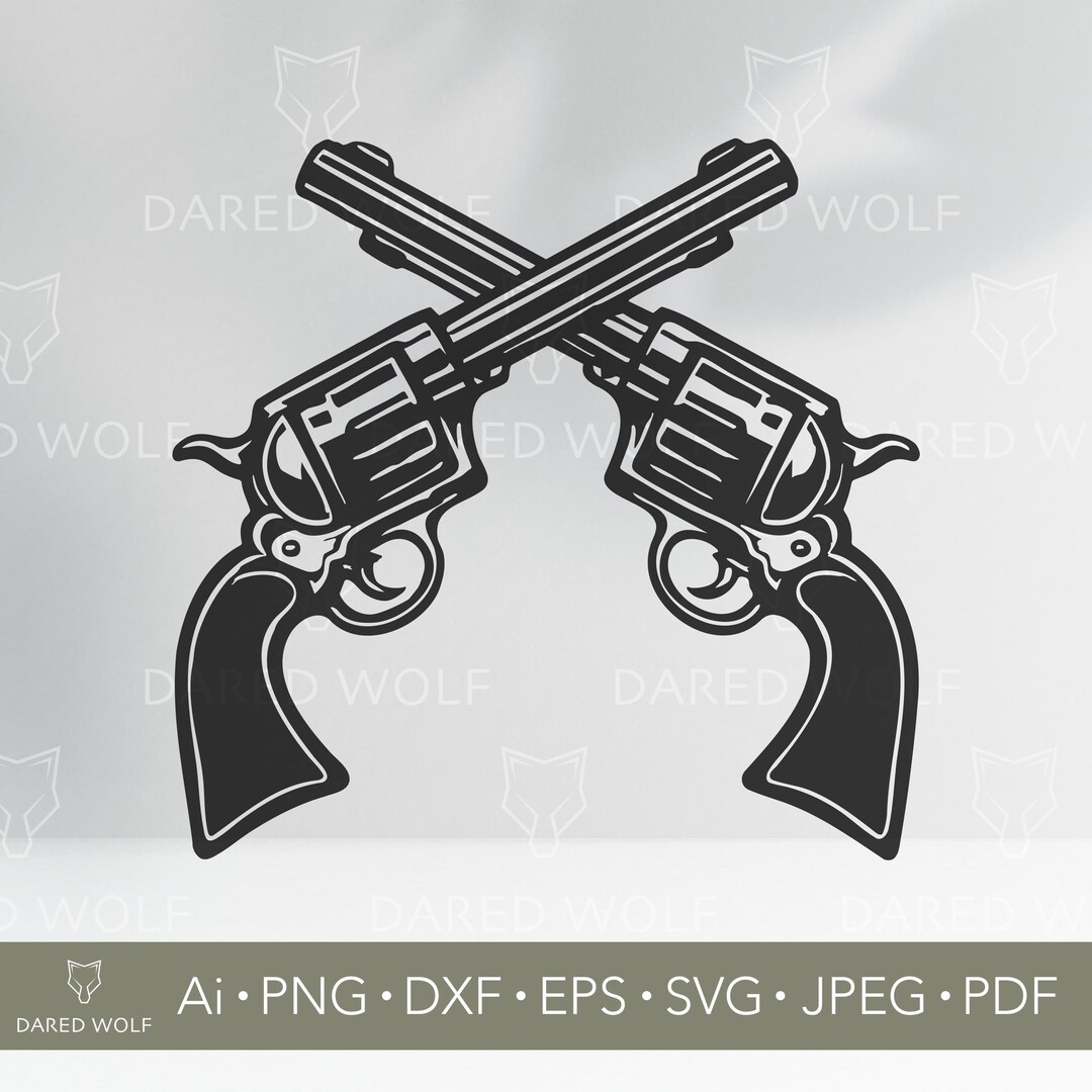 Crossed Revolvers SVG Design: Cowboy Pistol Clipart (digital Download ...