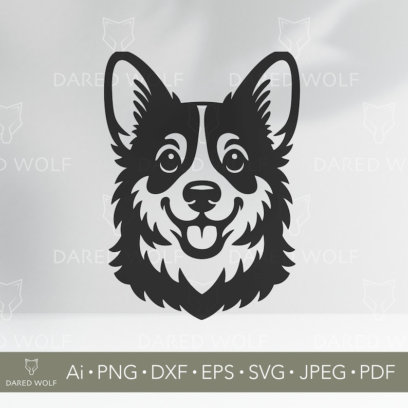 Corgi Dog Clipart - Happy Corgi Face Line Art - Black and White Pet ...