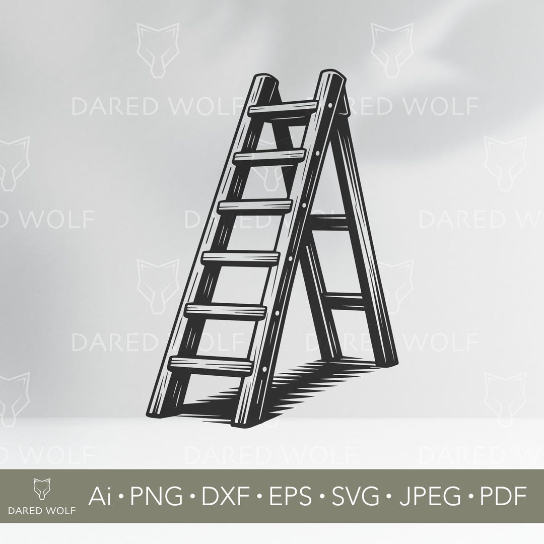 Ladder SVG Clipart - Wooden Step Ladder Silhouette - Rustic Tool Design ...