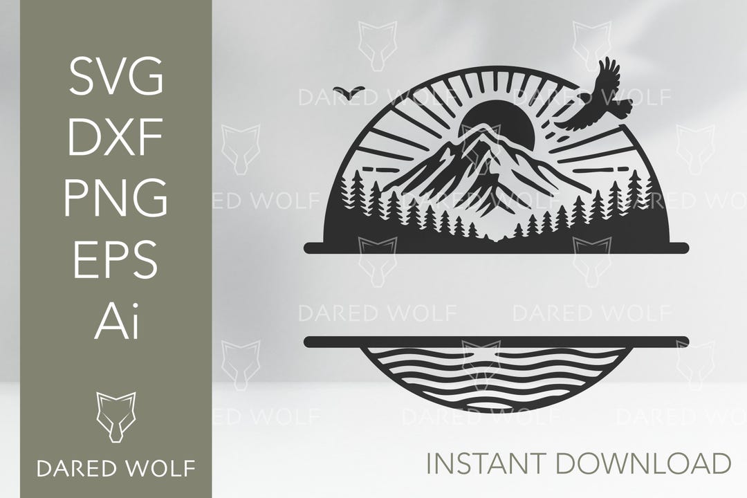 Mountain Sun Forest Split Monogram Vector Art | Scenic Nature SVG for ...