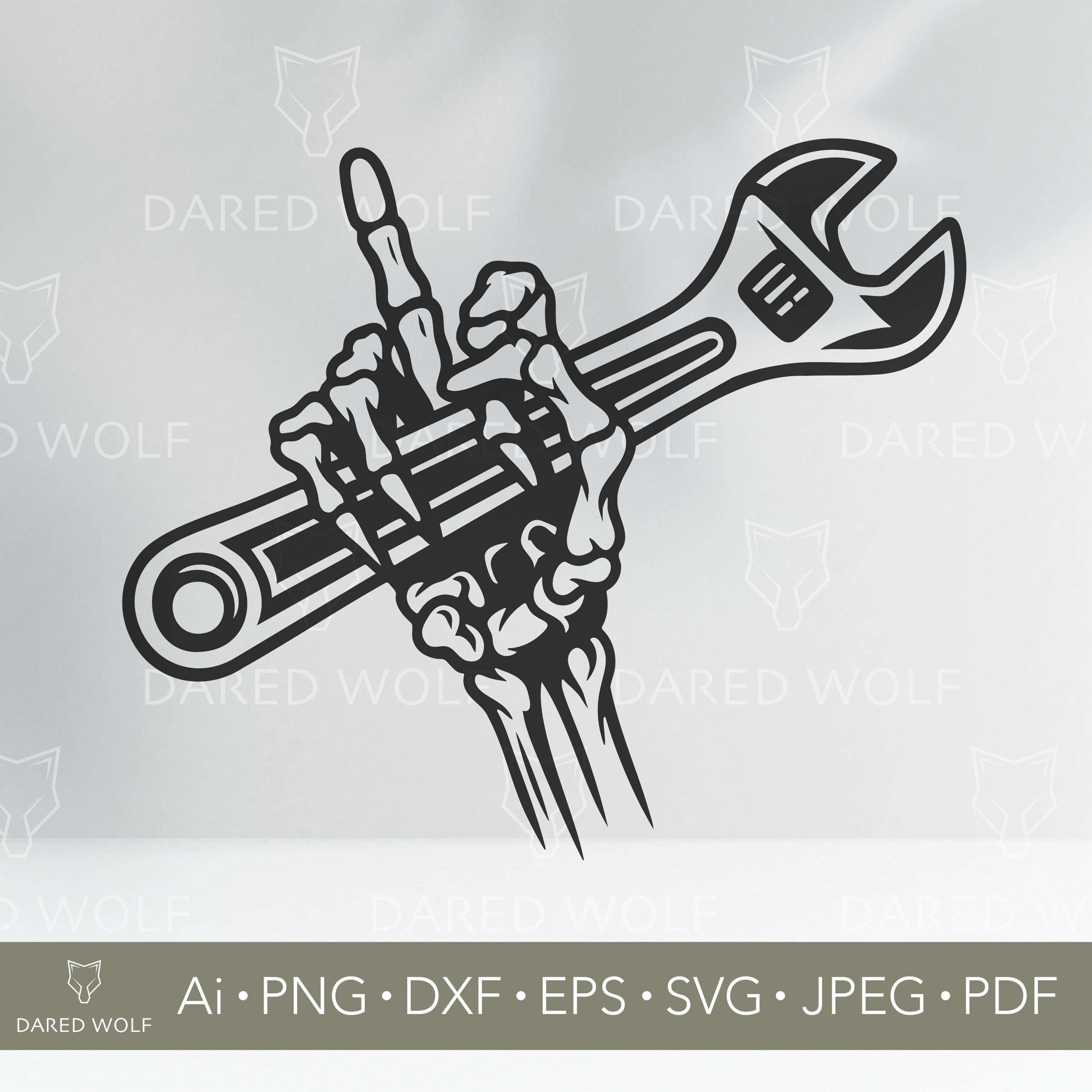 Skeleton Hand Holding Wrench SVG | Rock Metal Mechanic Vector File ...