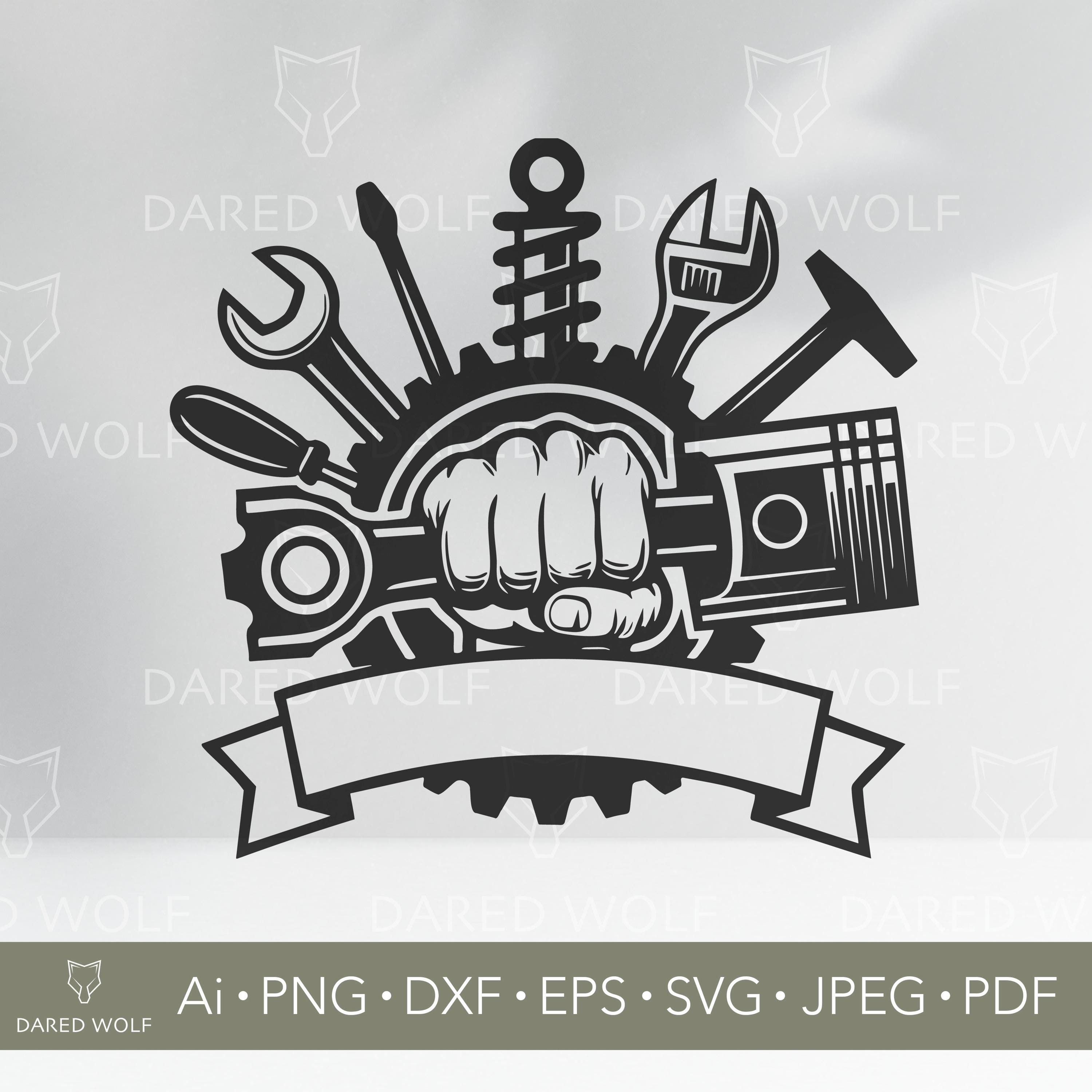 Mechanic Tools Vector Art: Garage SVG, Piston & Wrench (digital File ...