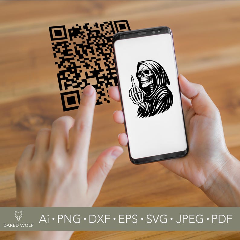 Grim Reaper Middle Finger QR Code SVG – Sarcastic Prank (digital ...