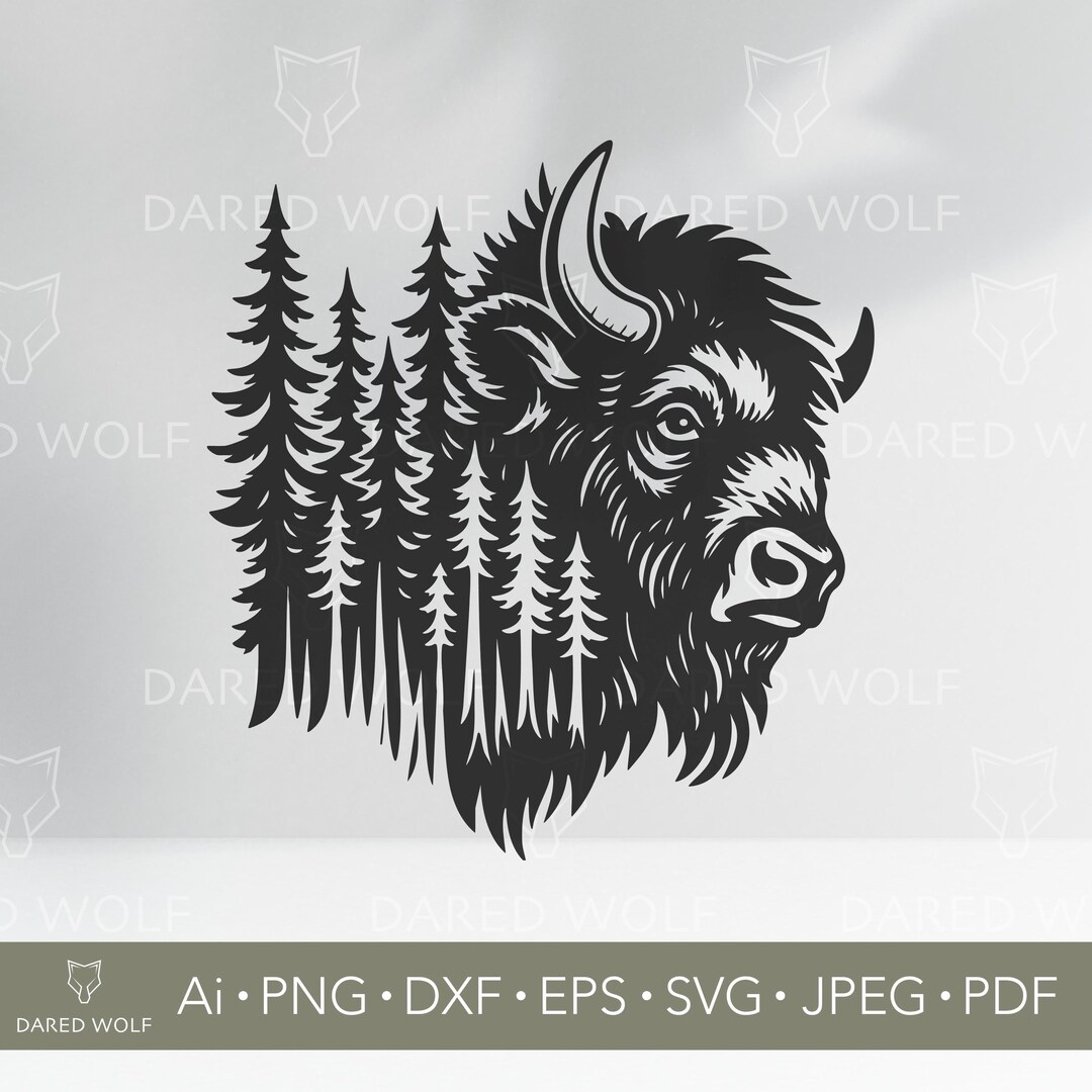 Bison Head - Forest Double Exposure - Wild Buffalo Nature Silhouette ...
