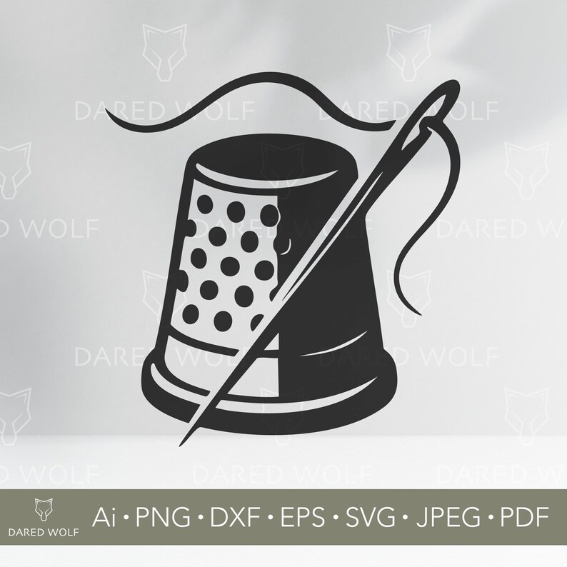 Thimble and Needle SVG - Sewing Clipart - Vintage Black Vector for ...