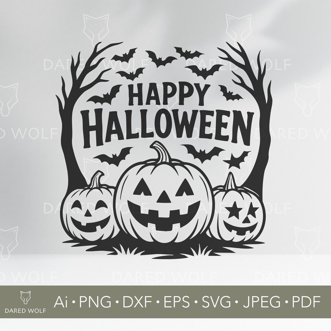 Halloween SVG: Pumpkin, Bat & Jack-o'-lantern Vector (digital Design ...