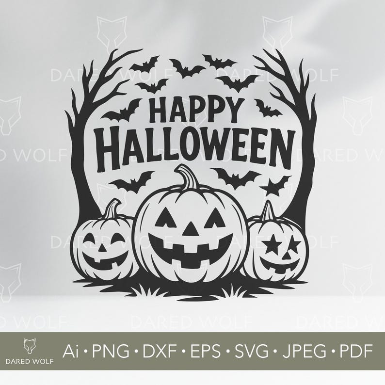 Halloween SVG: Pumpkin, Bat & Jack-o'-lantern Vector (digital Design ...