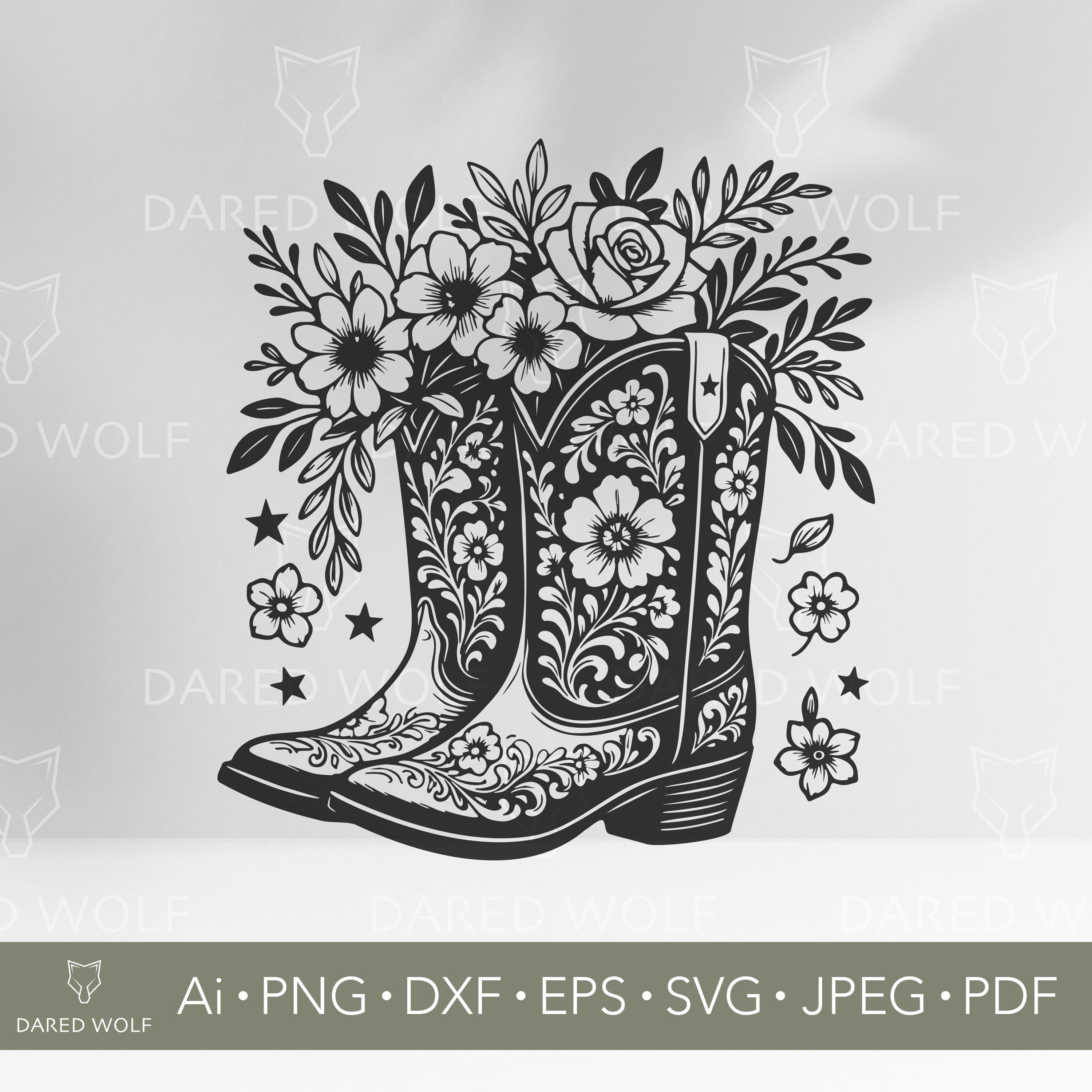 Cowgirl Boots With Flowers SVG | Western Country Floral Boots Clipart ...