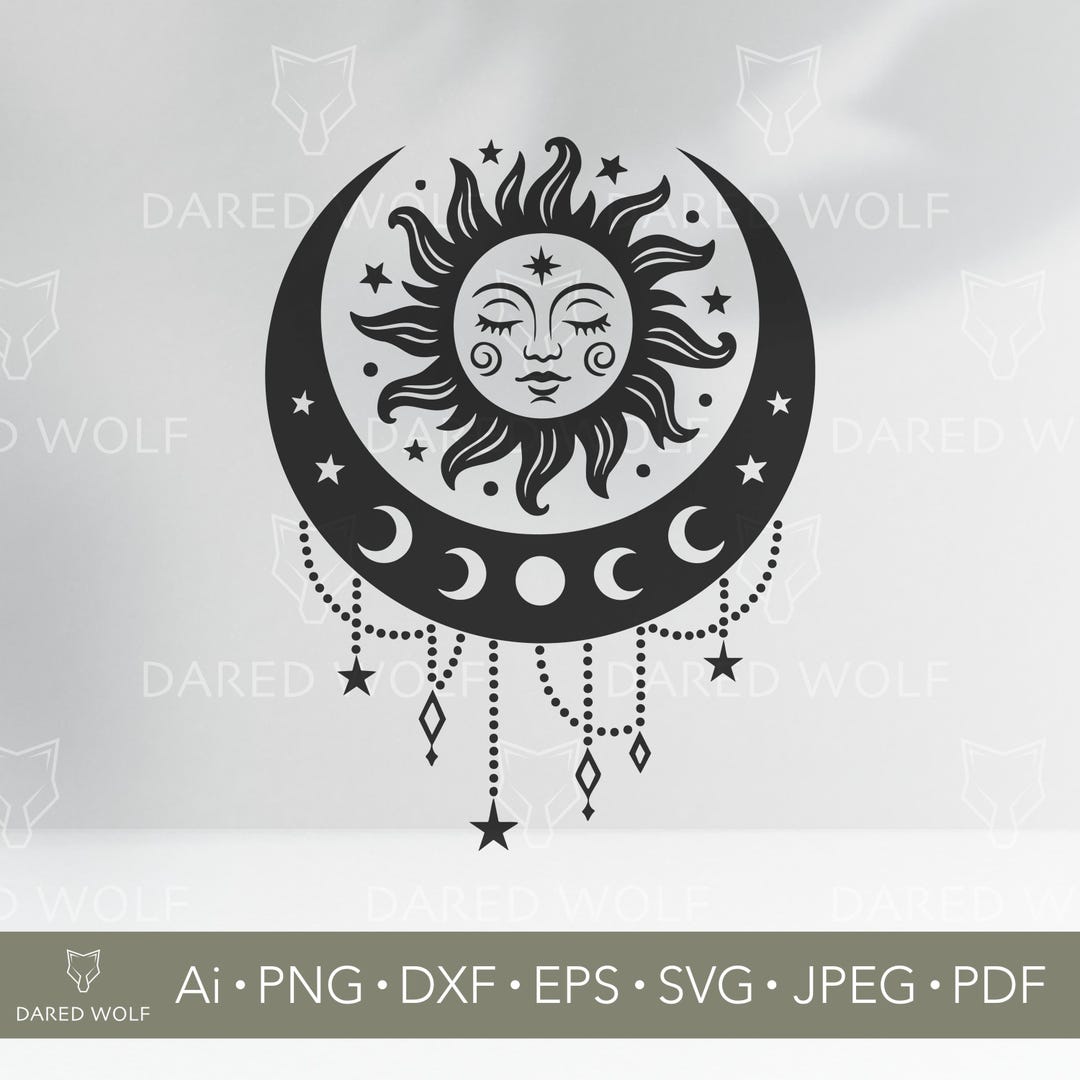 Sun and Moon Silhouette Vector Art | Celestial SVG for Cricut and ...