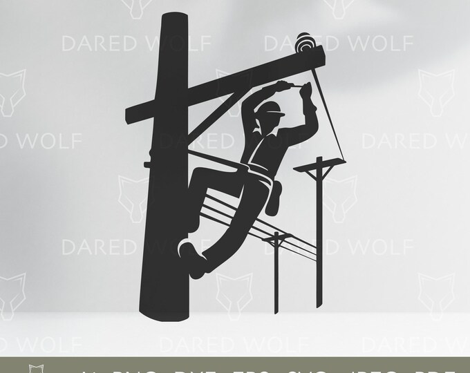 Lineman Silhouette Clipart, Electrician Worker Svg, Power Pole Digital ...