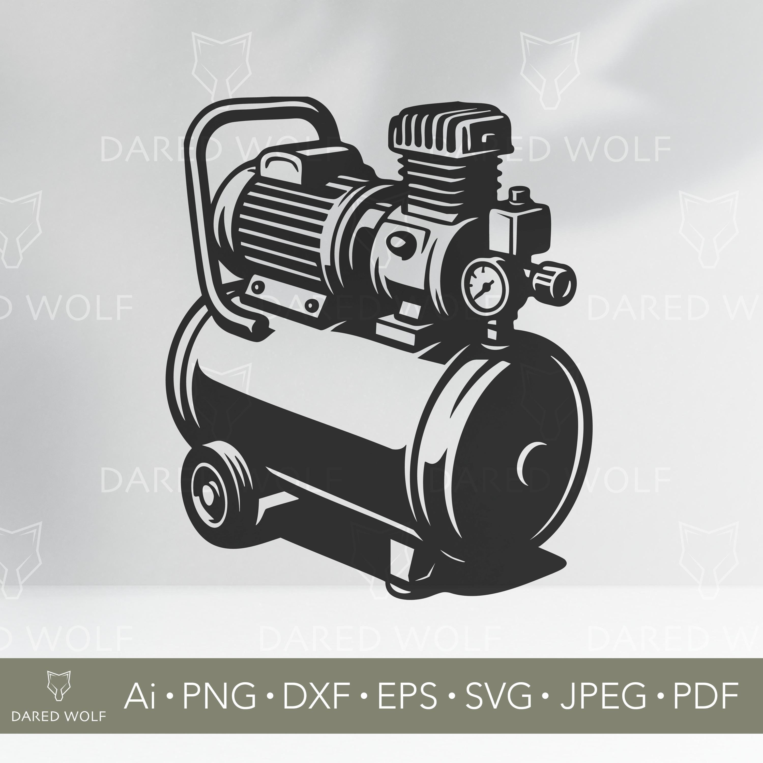 Air Compressor Clipart - Industrial Line Drawing - Workshop Vector Art ...
