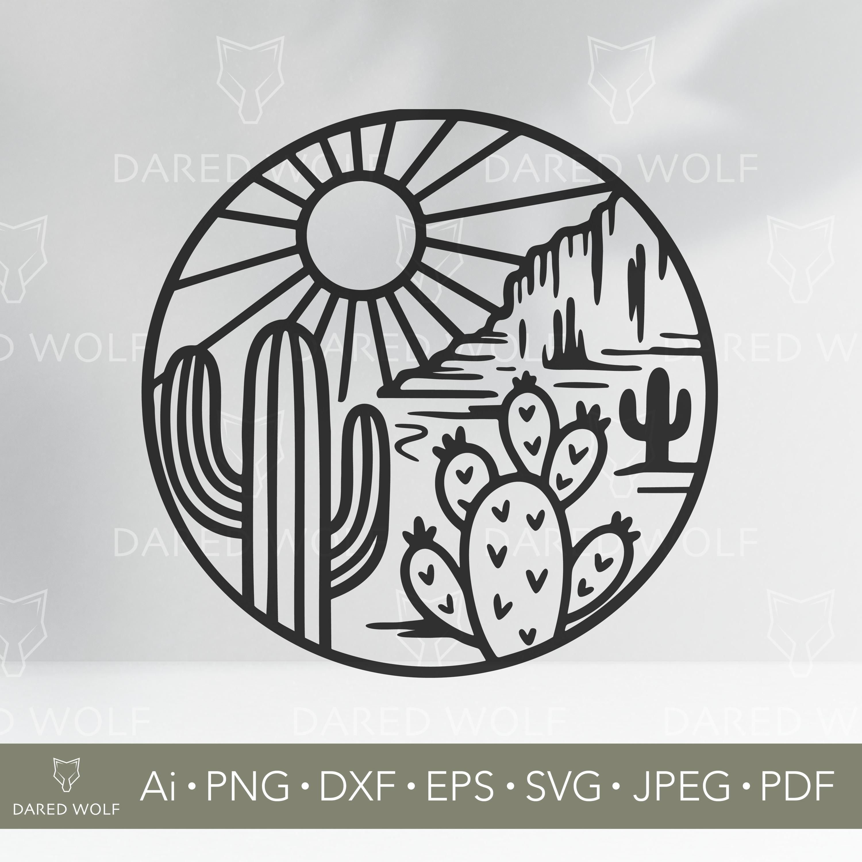 Cactus Desert Scene SVG | Western Nature Vector Art for Cricut and ...