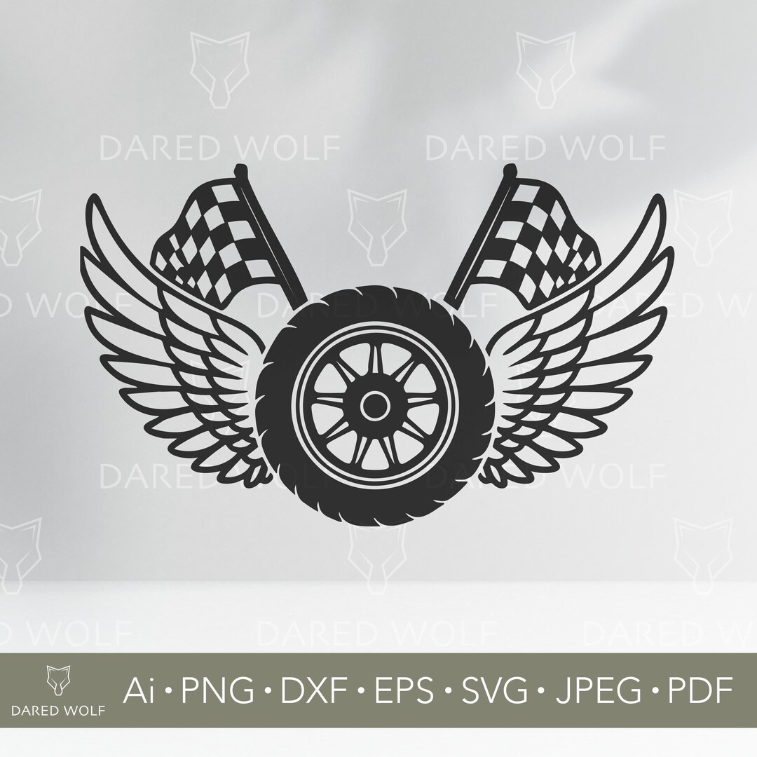 Racing Emblem SVG - Winged Tire With Flags - Motorsport Logo Design for ...