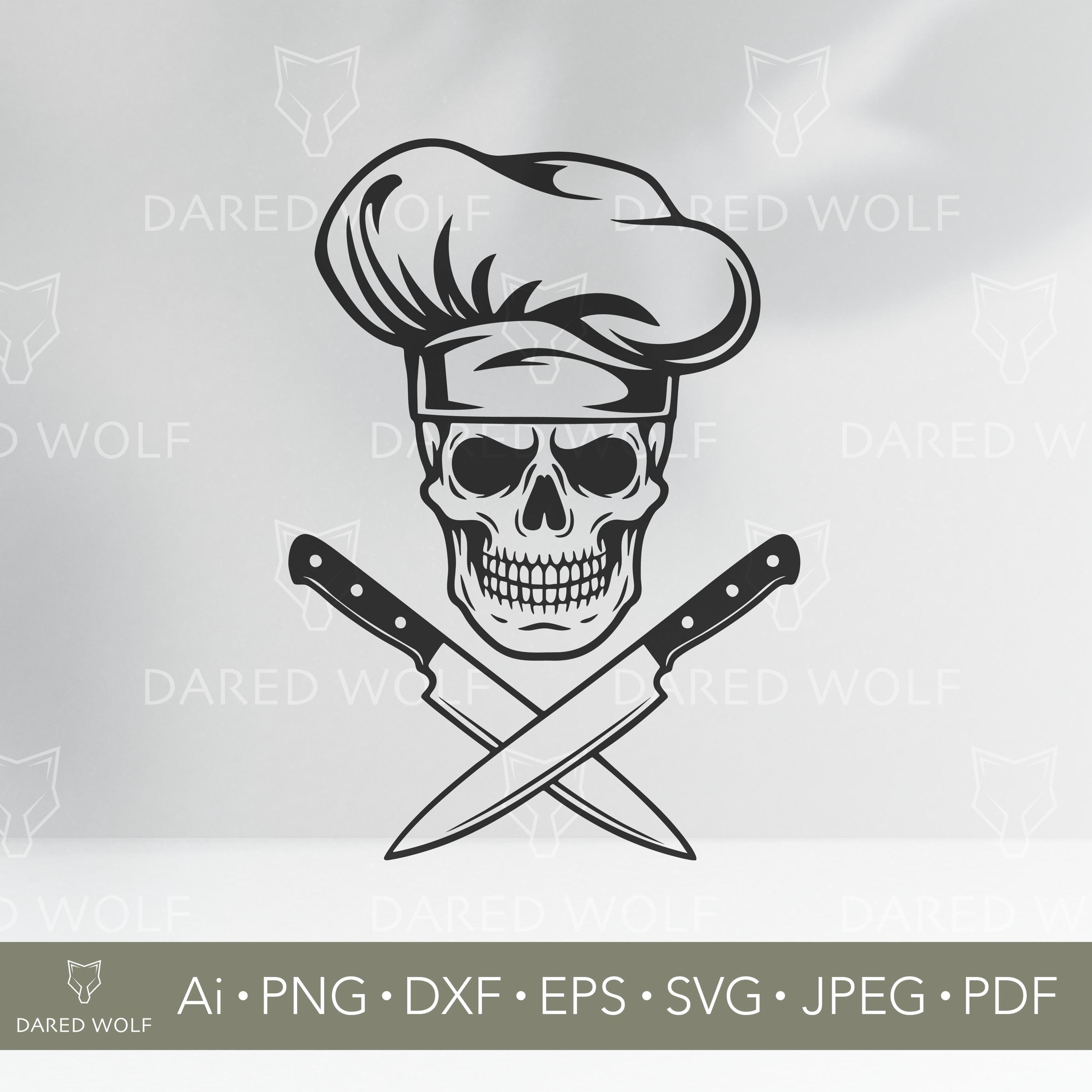 Skull Chef SVG Design | Culinary Skull With Knives Vector for Cricut ...