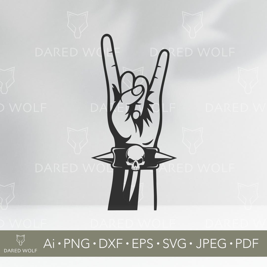 Rock Hand Sign SVG With Skull Bracelet | Metal Horns Vector Clipart ...