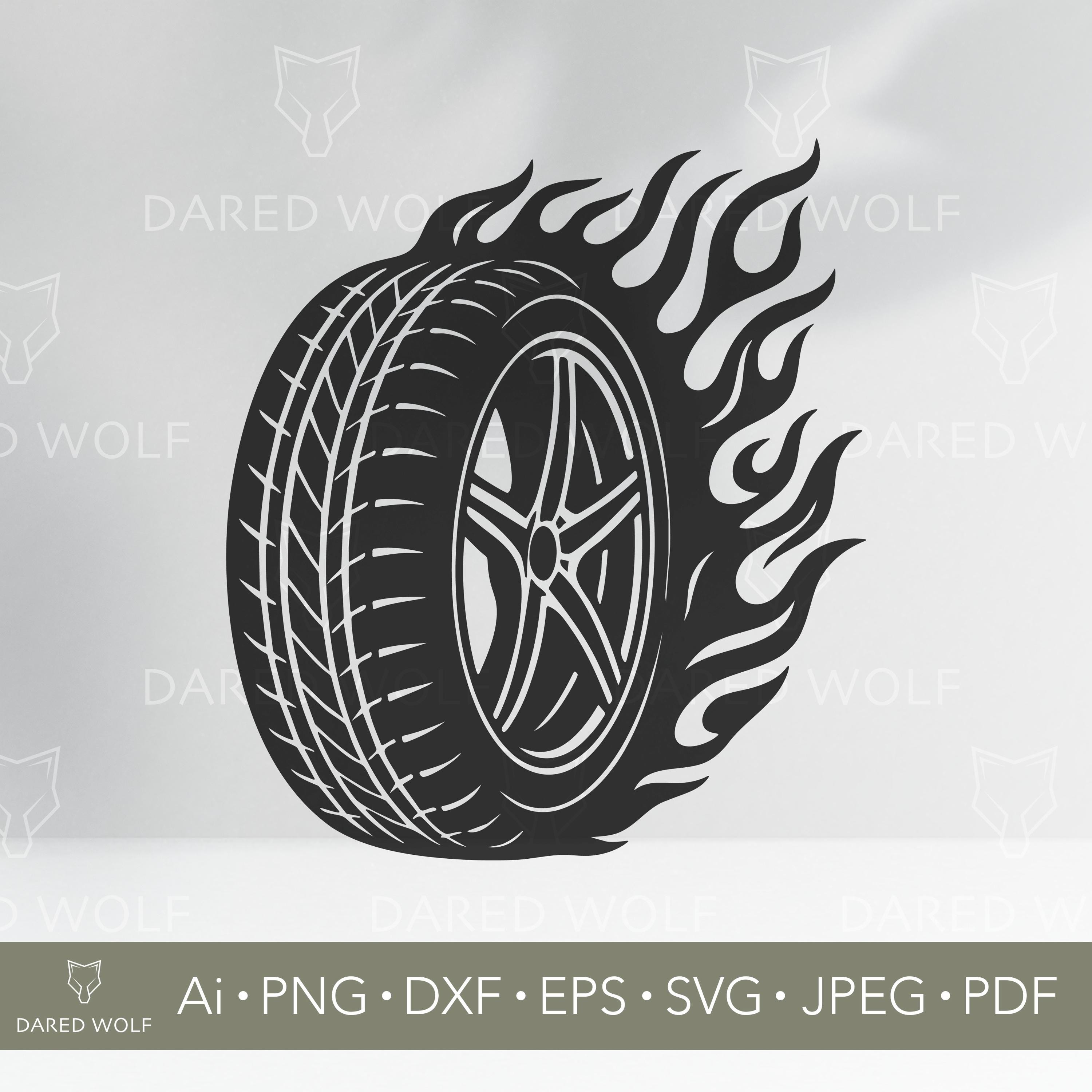 Flaming Tire SVG Design | Racing Wheel Vector Art for Cricut and ...