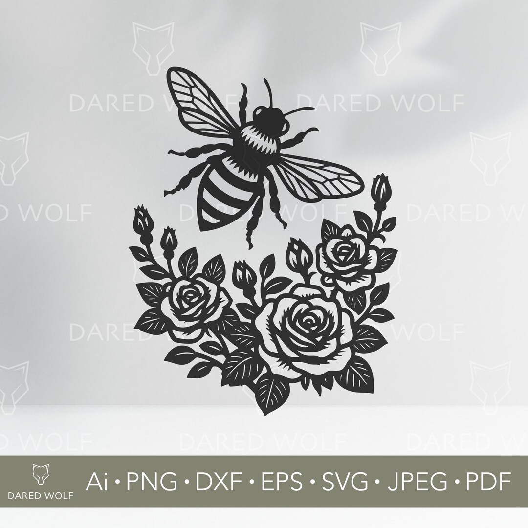 Bee and Roses Clipart - Floral Vector Design (digital Download) - Etsy