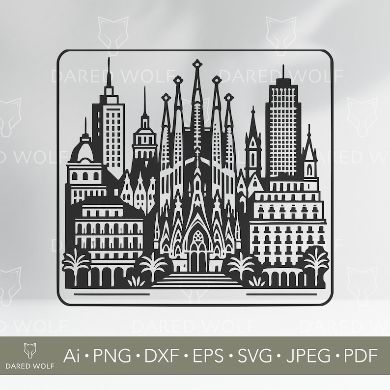Barcelona Skyline Vector: Sagrada Familia Cityscape SVG, Cricut ...