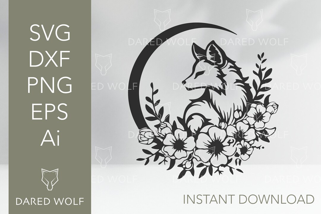 Floral Moon Fox Vector Cut File | Moon Fox Clipart | Flower Fox Svg ...