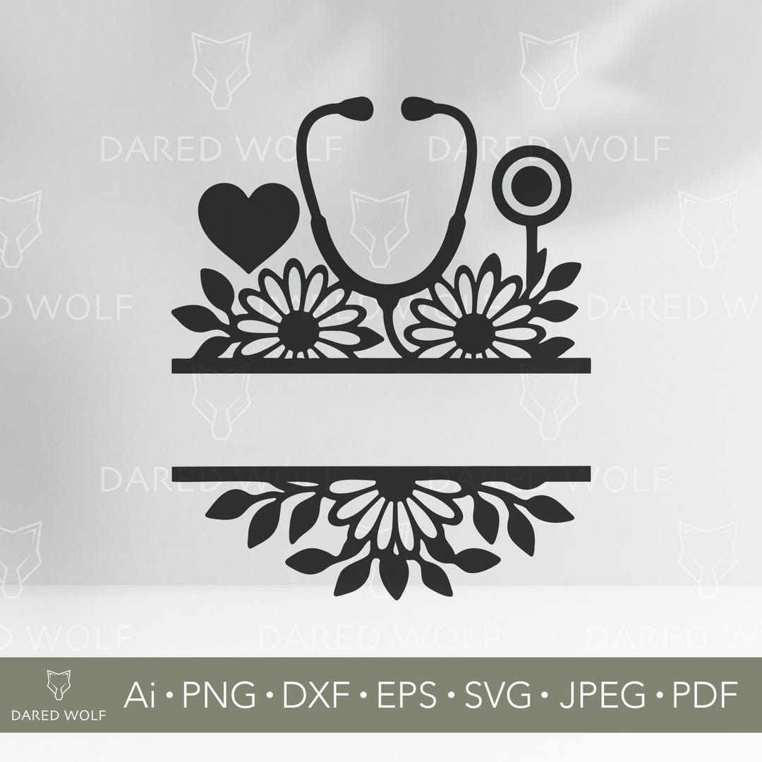 Nurse Split Monogram SVG | Medical Floral Frame for Cricut and ...