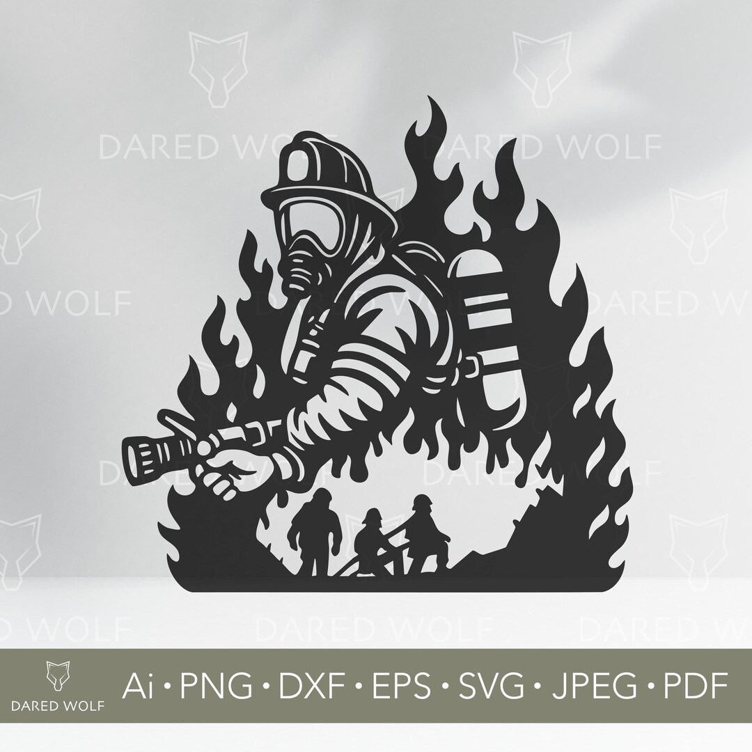 Firefighter Hero SVG: Flames & Hose, First Responder Design (digital ...