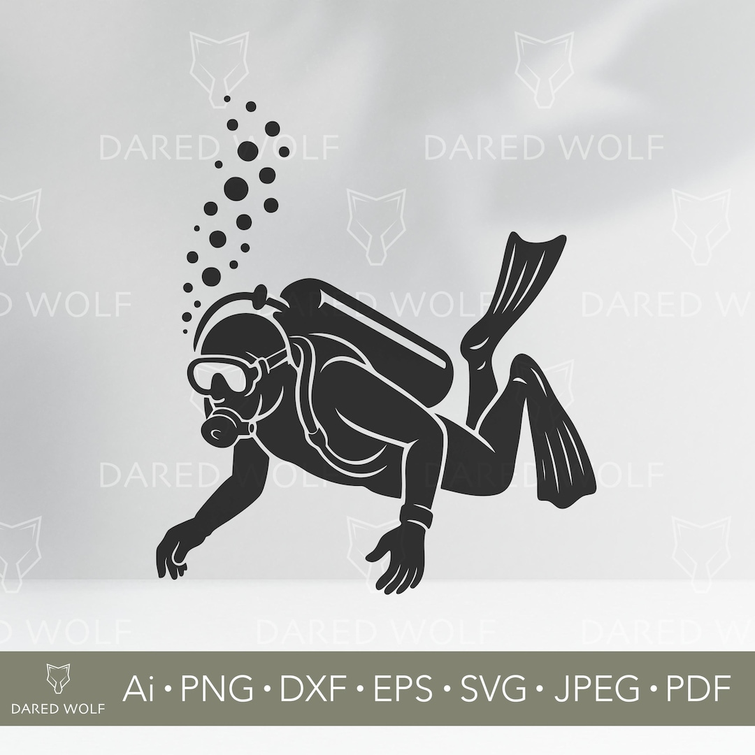 Scuba Diver Silhouette - Underwater Exploration Vector - Diving Clipart ...