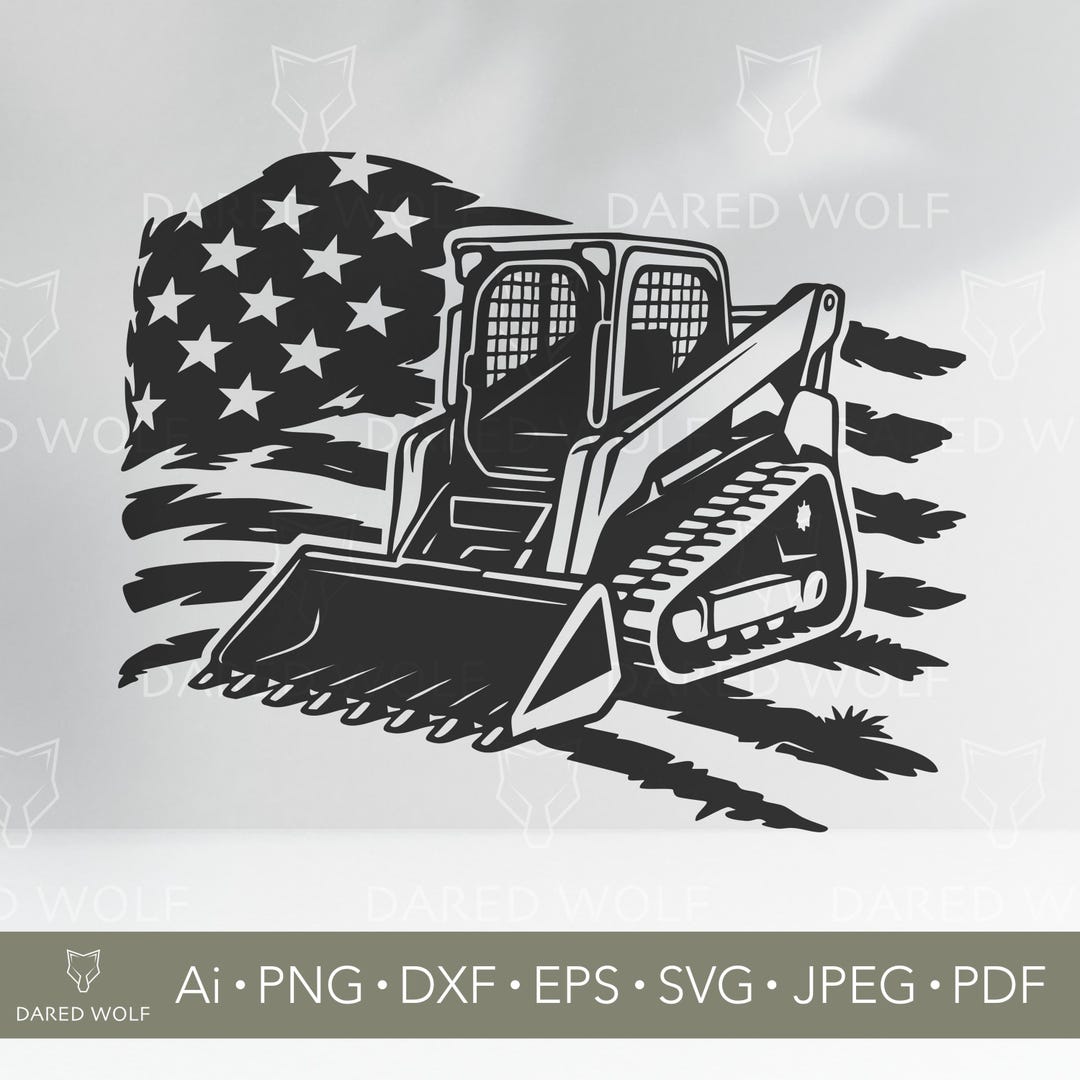 Skid Steer US Flag Vector Art: Construction SVG, Cricut, Silhouette ...