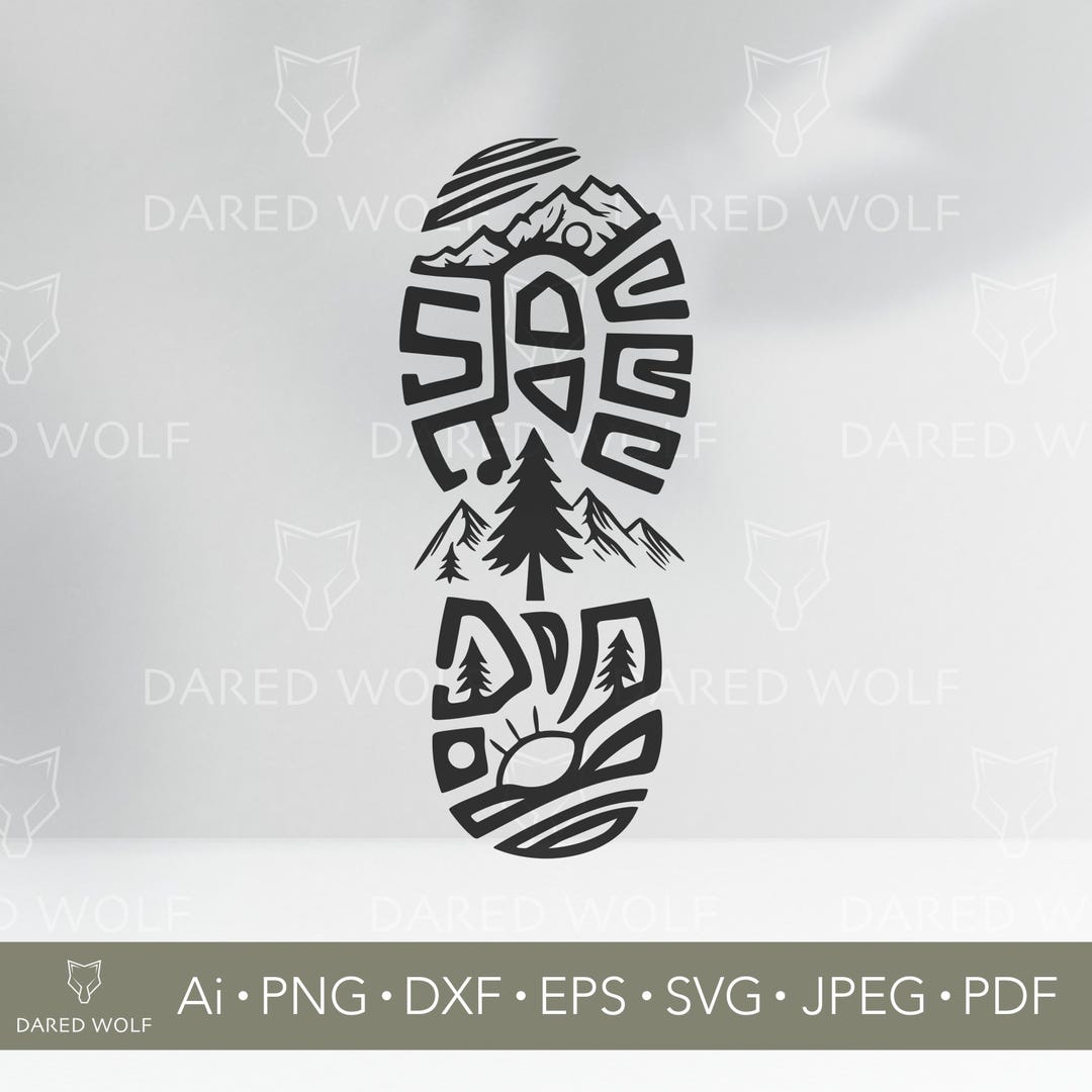 Hiking Boot Print Vector Art: Mountain Sunrise SVG (digital Download ...