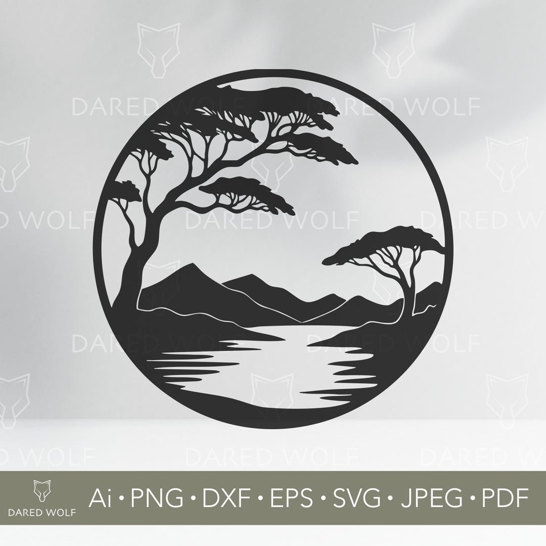 African Landscape SVG: Acacia Tree Silhouette, Safari Vector Art ...