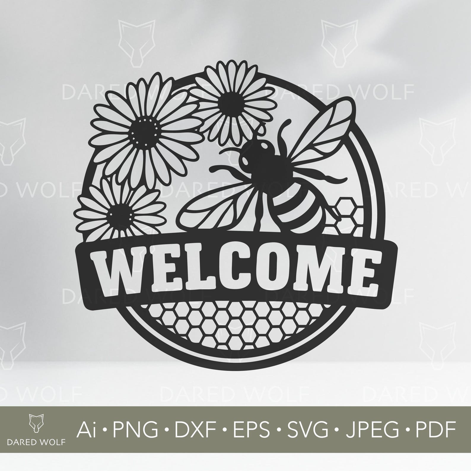 Bee Welcome Sign Vector Art | Floral Honeycomb SVG for Cricut and ...