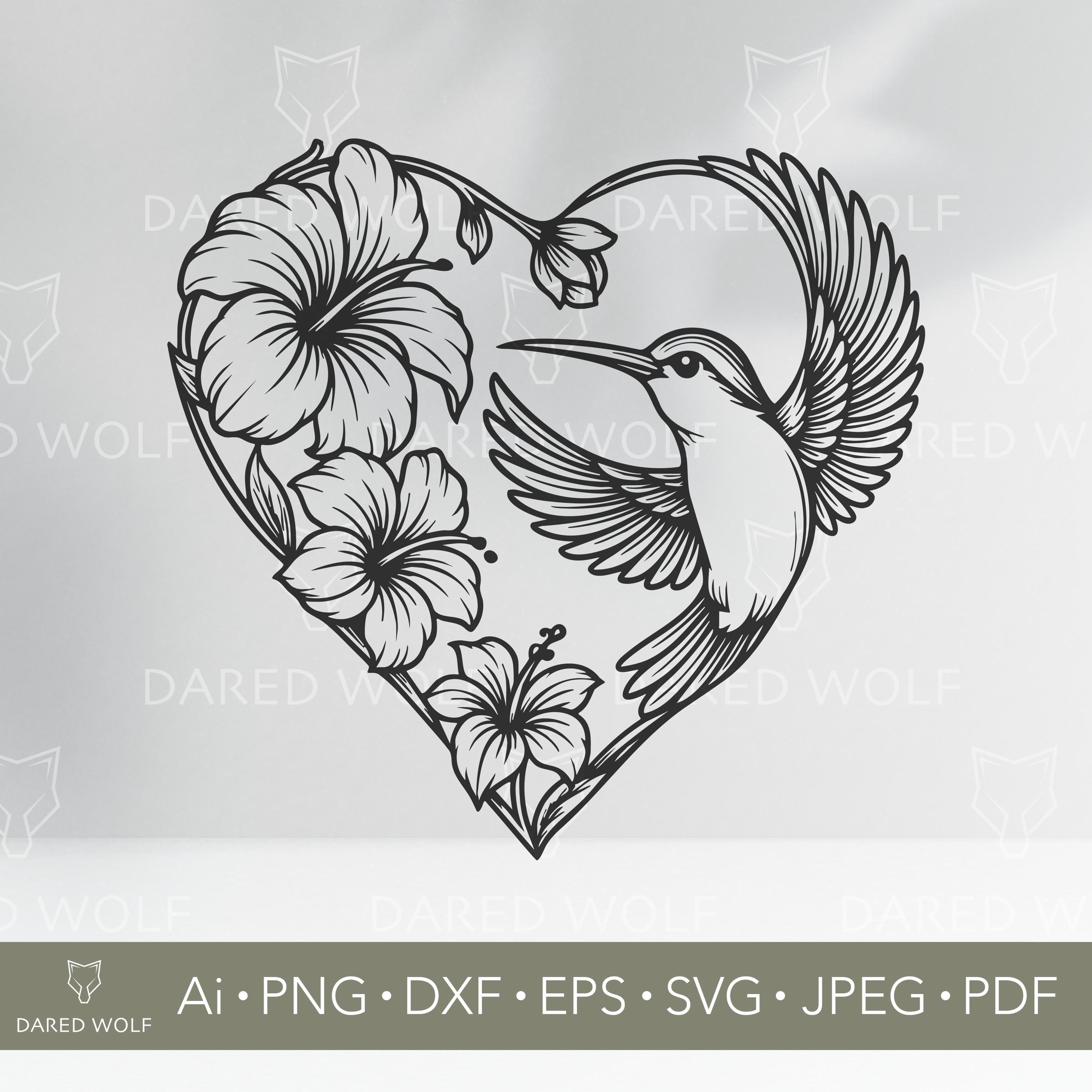 Hummingbird Heart SVG: Floral Love Clipart, Wedding Vinyl (digital File ...