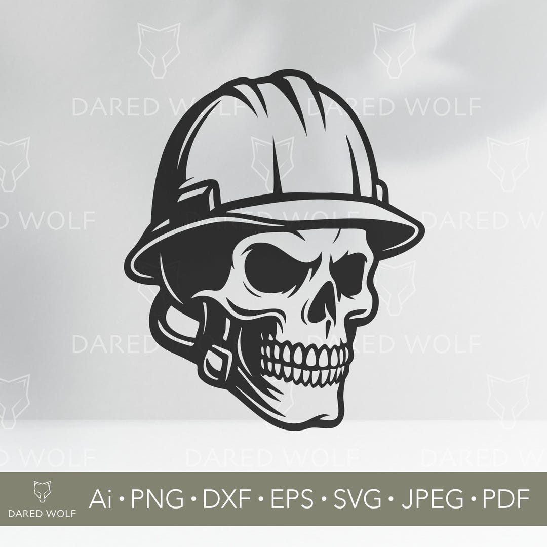 Skull With Hard Hat SVG: Construction Worker Clipart (digital Download ...