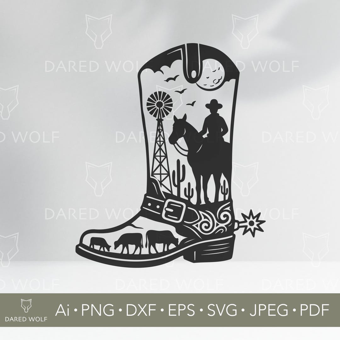 Cowboy Boot Scene SVG | Western Farm Vector for Cricut and Silhouette ...
