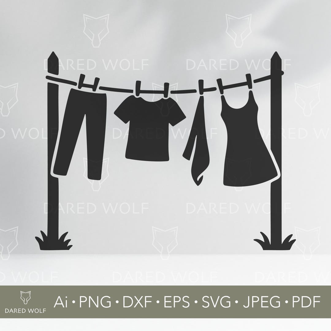 Clothesline SVG - Farmhouse Laundry Clipart - Hanging Clothes ...