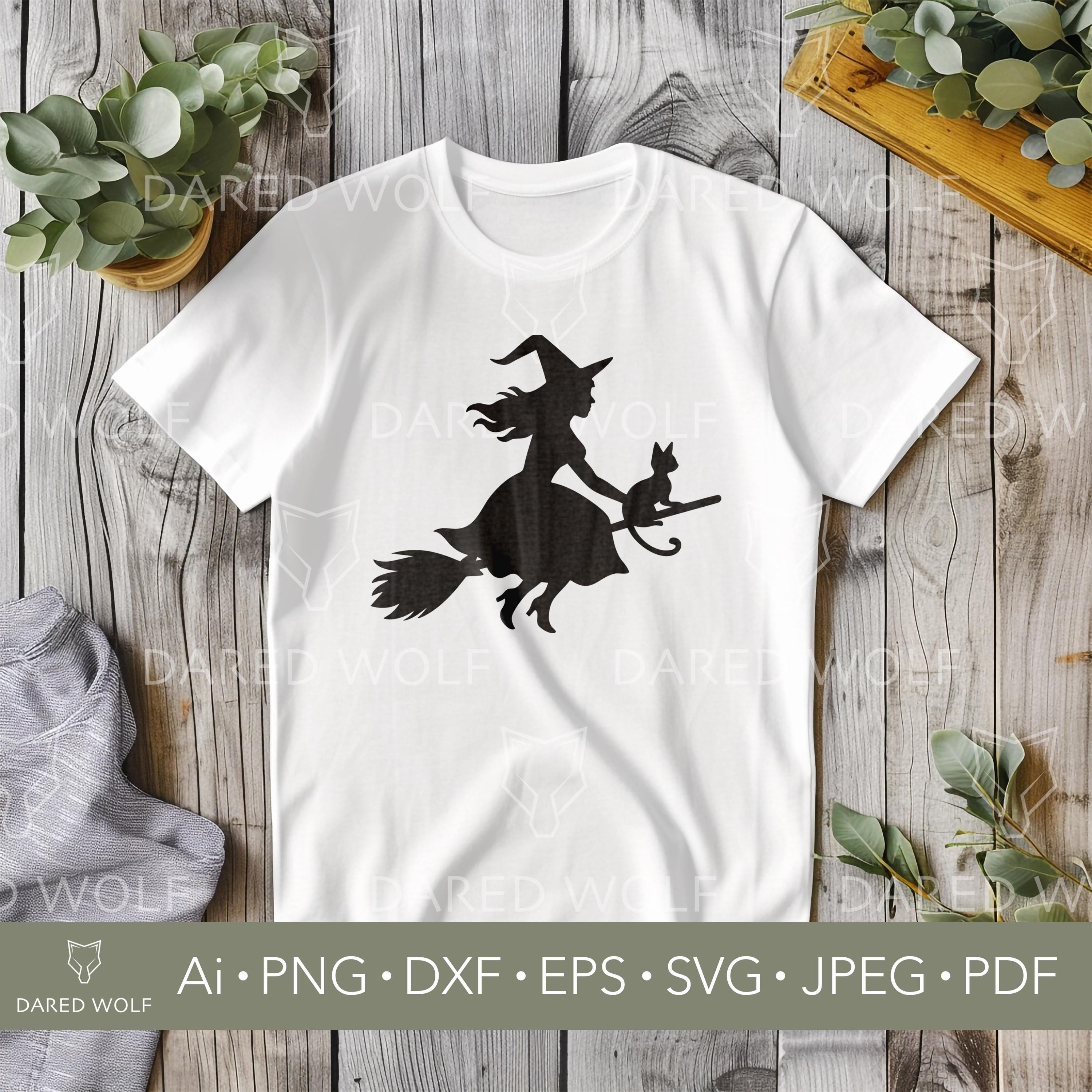 Witch on Broom SVG With Cat | Halloween Vector File for Cricut ...