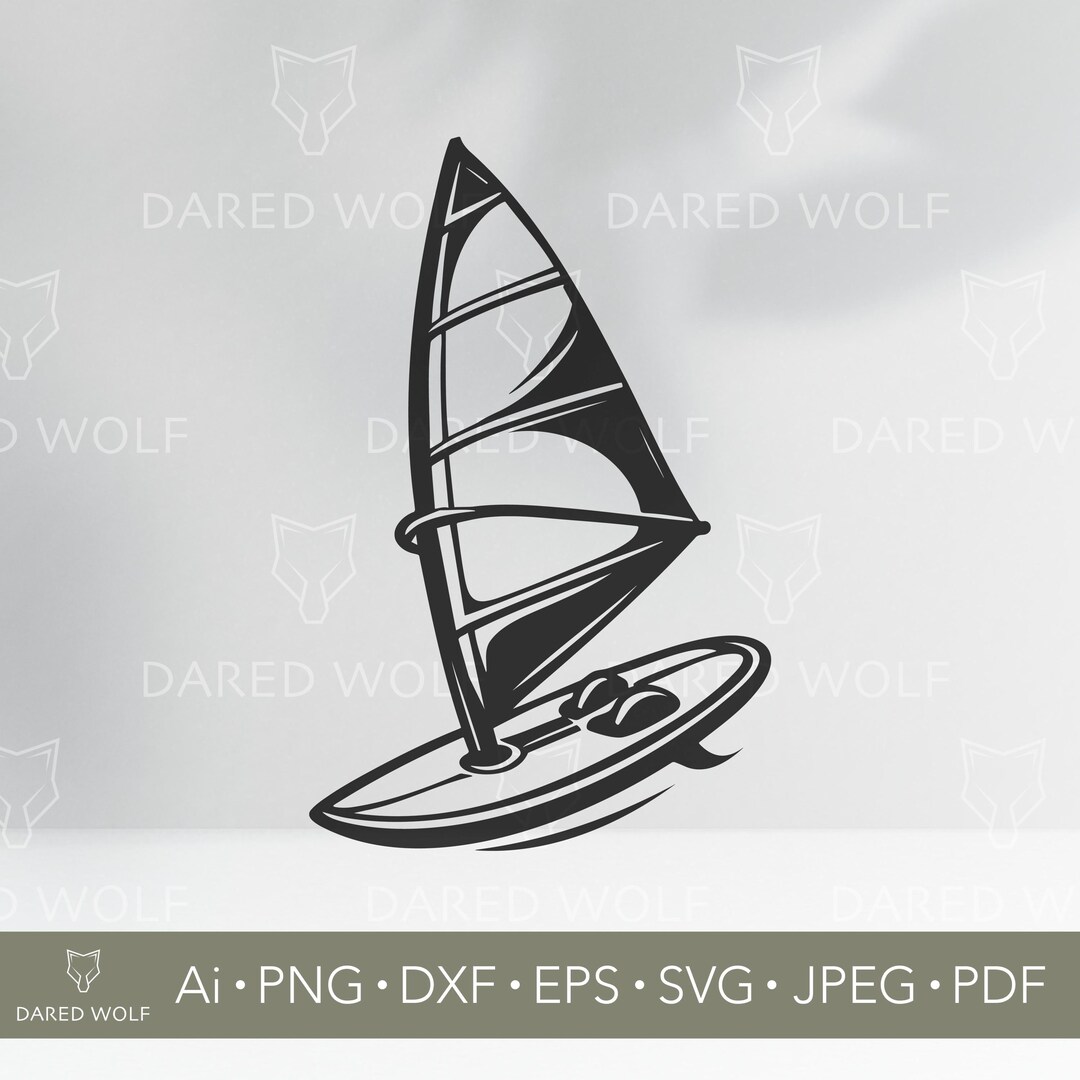 Windsurfing Clipart - Summer Watersports Silhouette - Extreme Sport ...