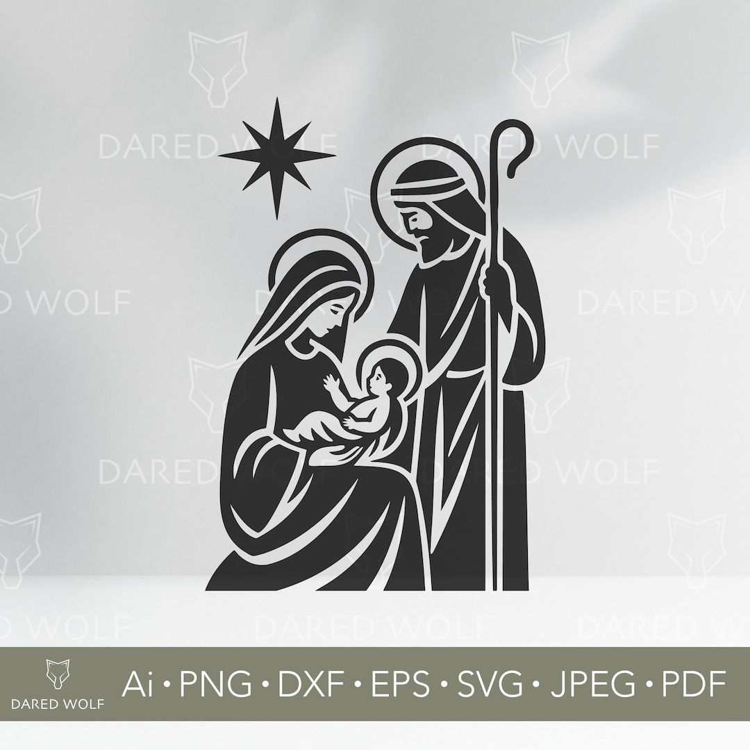 Nativity Scene Vector Art: Holy Family Christmas Silhouette (digital ...