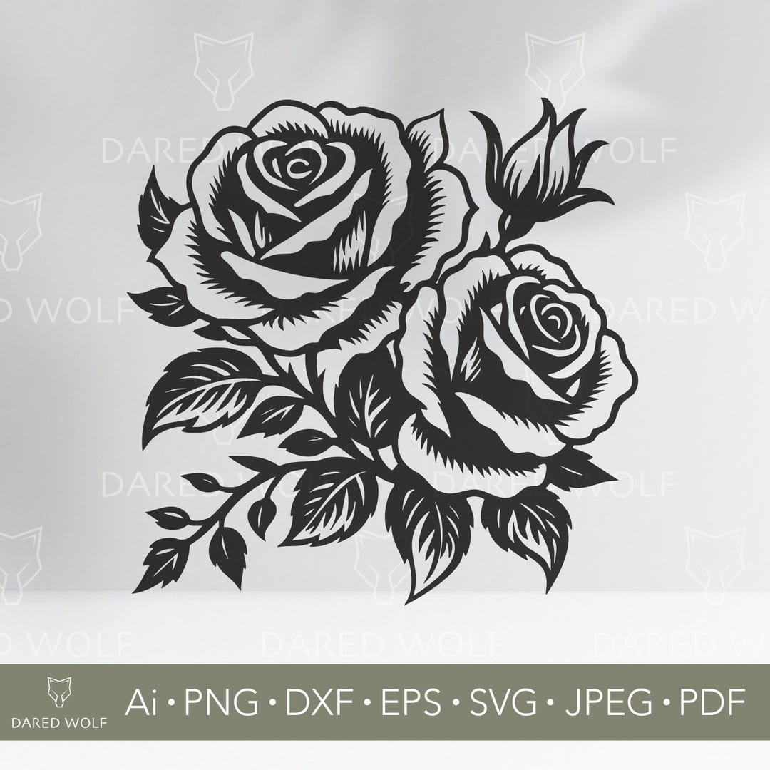 Rose Flower Vector Art: Tattoo Style Floral SVG, Cricut & Silhouette - Etsy